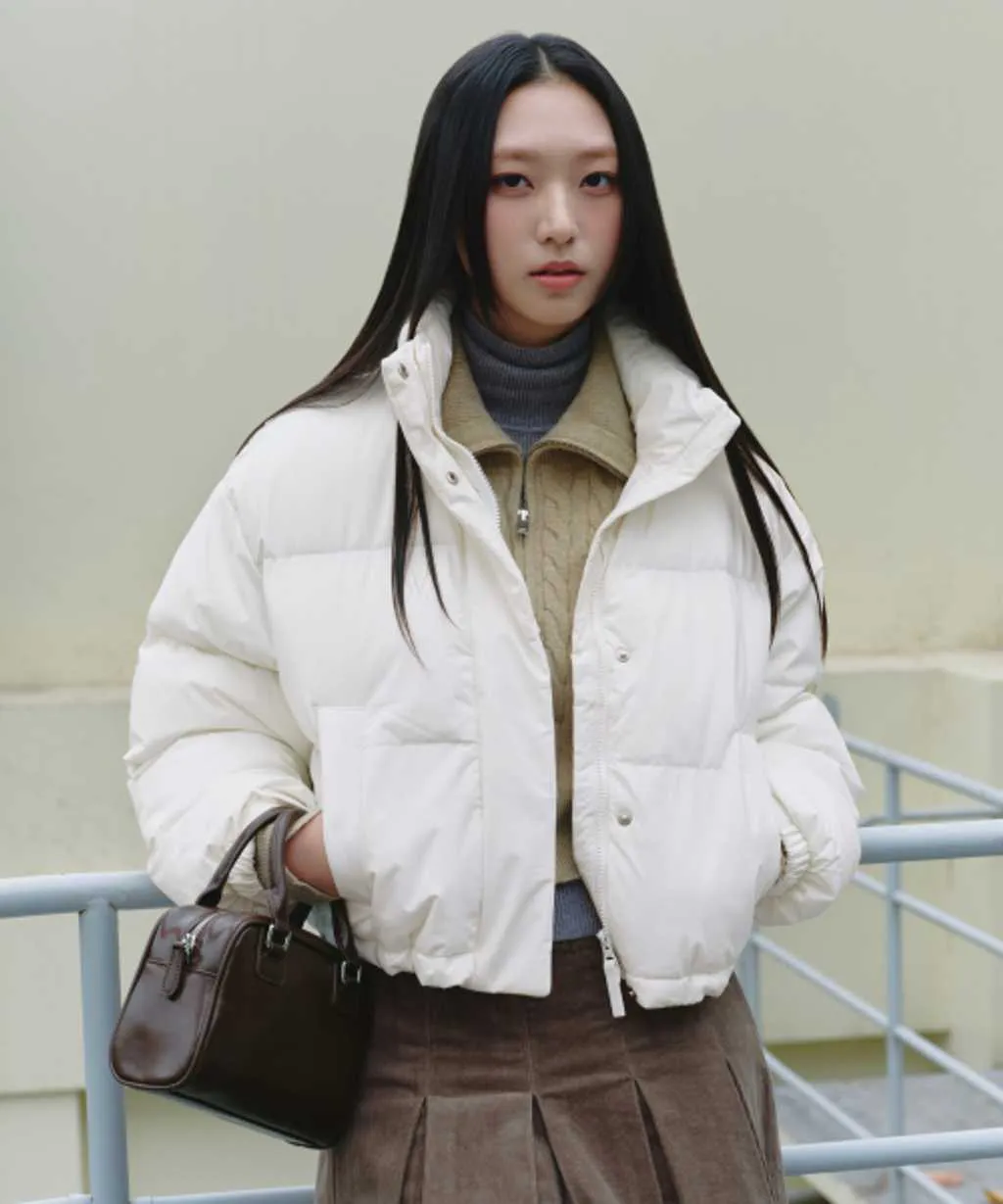 Women's Daily Puffer Short Padding Jacket [Ivory] | veasly